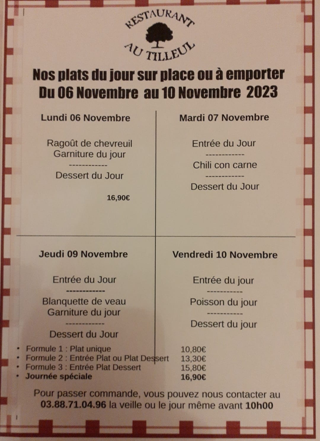Menus du 6 au 10 novembre 2023 - Menus de la semaine - Actualités